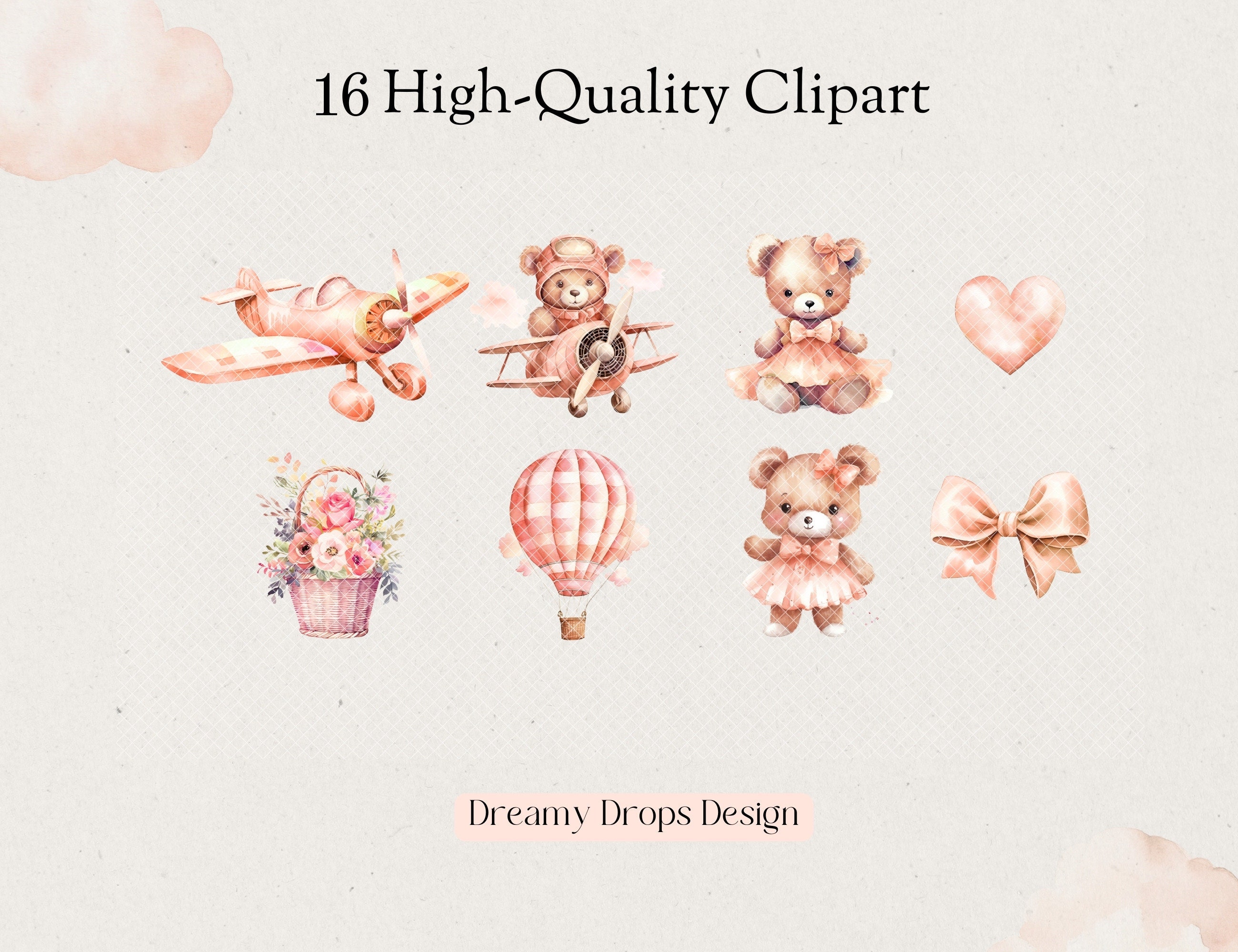 Teddy Bear Balloons Clipart Pack, Balloon Animal Clipart, Orange Teddy ...