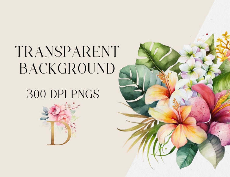 Tropical Flower Clipart Bundle Watercolor Floral Clipart - Etsy