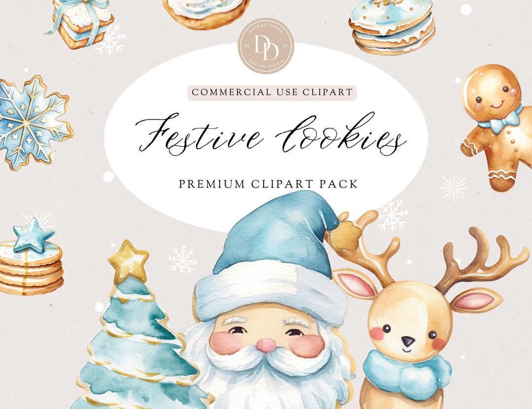 Christmas Cookie Clipart Pack, Blue Cookie Clipart, Christmas Cookie ...