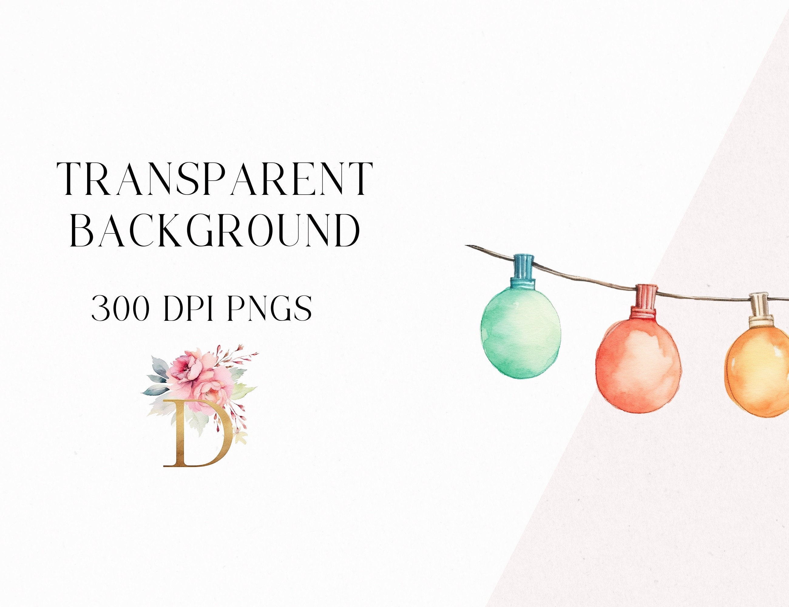Watercolor Christmas Lights Clipart Pack, String Lights Clipart ...