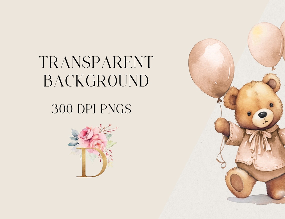 Boho Teddy Bear Clipart Pack Teddy Bear Clip Art Beige Teddy - Etsy