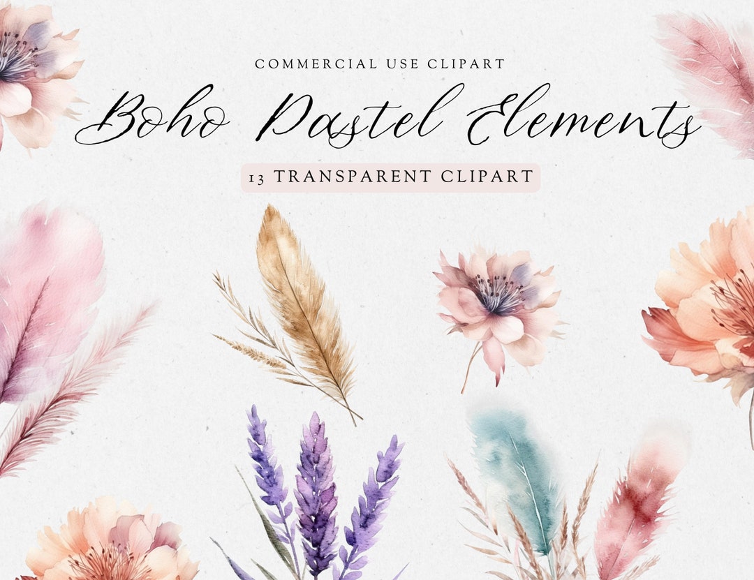 Watercolor Boho Clipart Pack, Boho Clipart, Clip Art for Commercial Use ...