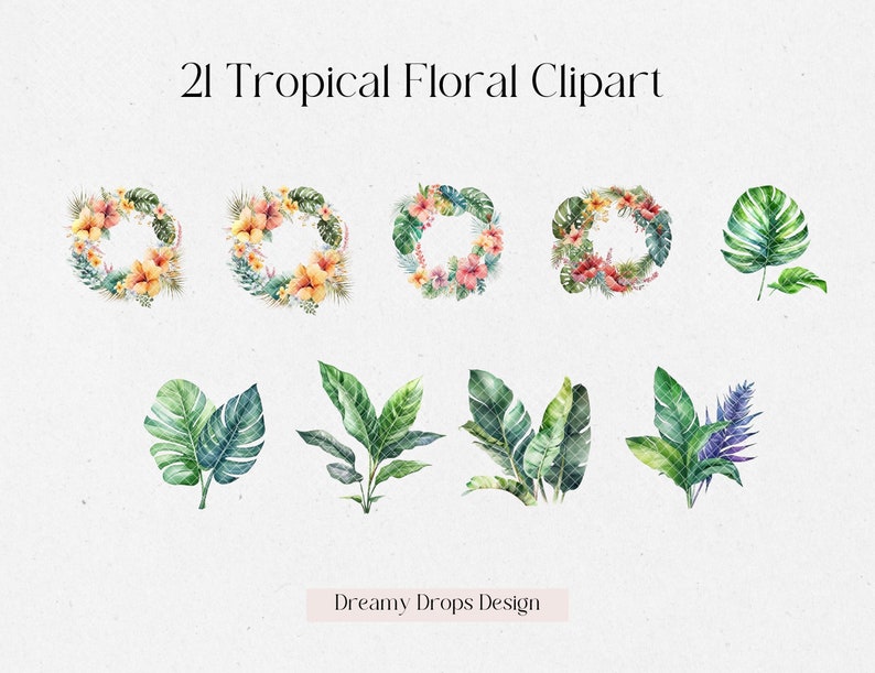 Tropical Flower Clipart Bundle Watercolor Floral Clipart - Etsy