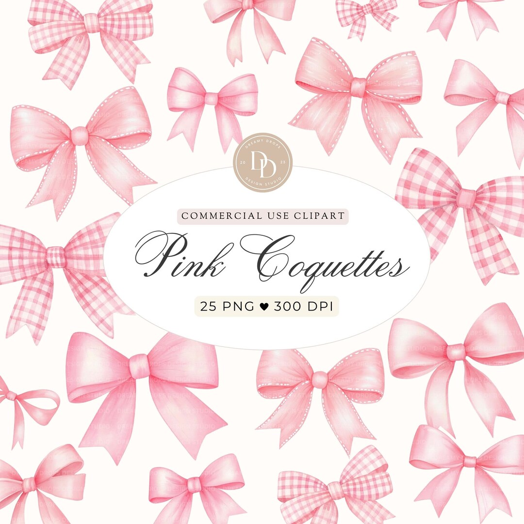 Pink Coquette Bows Clipart Pack, Pink Bows PNG, Coquette Bow Designs ...