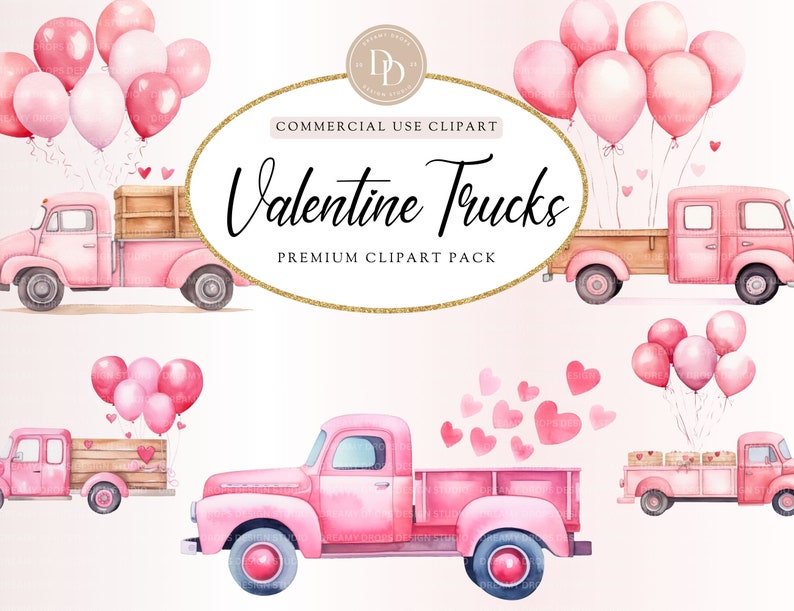 Valentine Truck Clipart Pack, Pink Truck Png, Valentine's Day Clipart ...