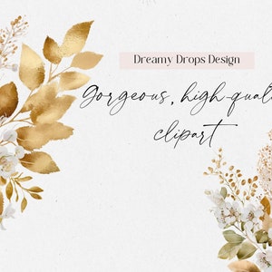 Gold & White Floral Clipart Pack, Wildflower Clipart, Wedding Clipart ...
