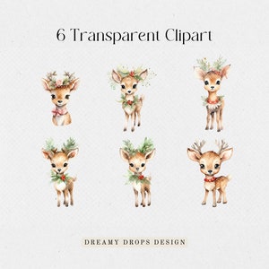 Christmas Deer Clipart, Watercolor Christmas, Woodland Animal Clipart ...