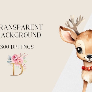 Christmas Deer Clipart, Watercolor Christmas, Woodland Animal Clipart ...