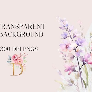 Purple Wild Flowers Watercolor Clipart Pack, Purple Flowers, Clip Art ...