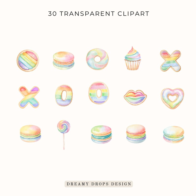 Watercolor Dessert Clipart Pack, Bakery Clipart, Rainbow, Pastel Sweets ...