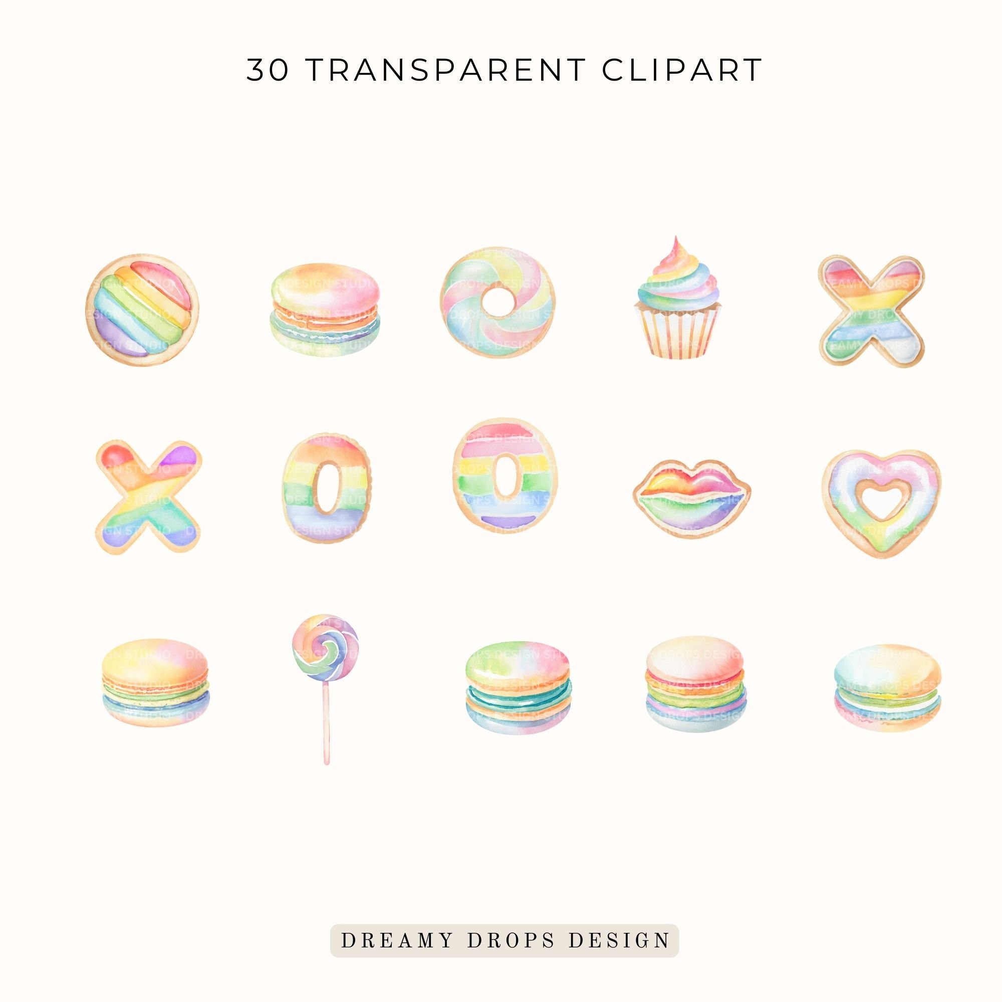 Watercolor Dessert Clipart Pack, Bakery Clipart, Rainbow, Pastel Sweets ...