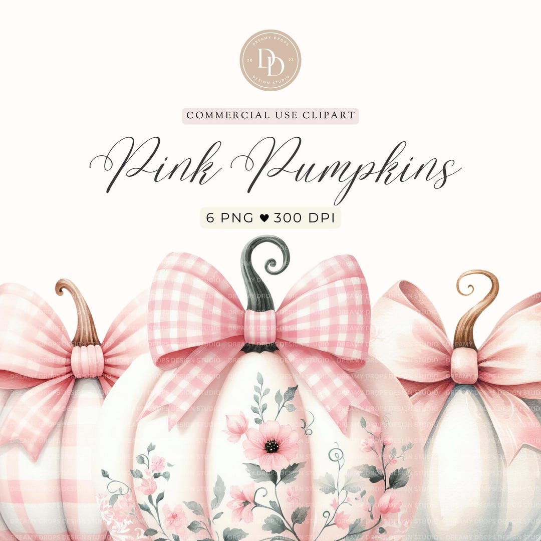 Pink Coquette Pumpkin Clipart Pack, Trendy Pumpkin Clipart, Pumpkin Bow ...