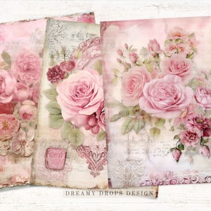 Valentine Junk Journal Pages, Pink Florals, Romantic Ephemera ...