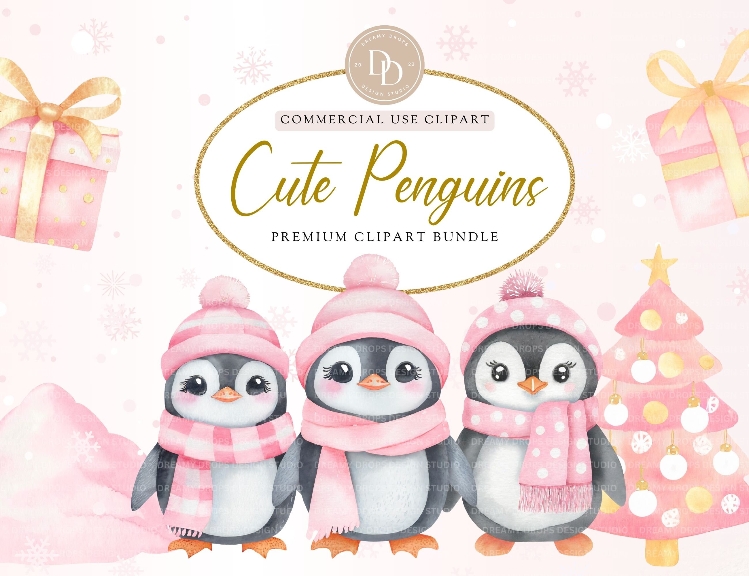 Christmas Penguin Clipart Pack, Cute Penguin PNG, Winter Wonderland ...