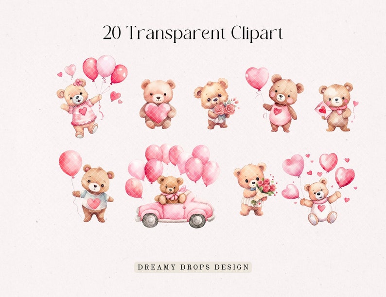 Valentine Bear Clipart Bundle, Teddy Bear Clipart, Sweet Valentines Day ...