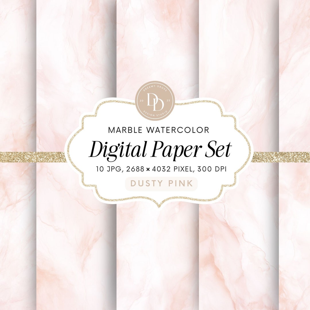 Watercolor Digital Paper Pack, Dusty Pink Background, Marble Pink ...