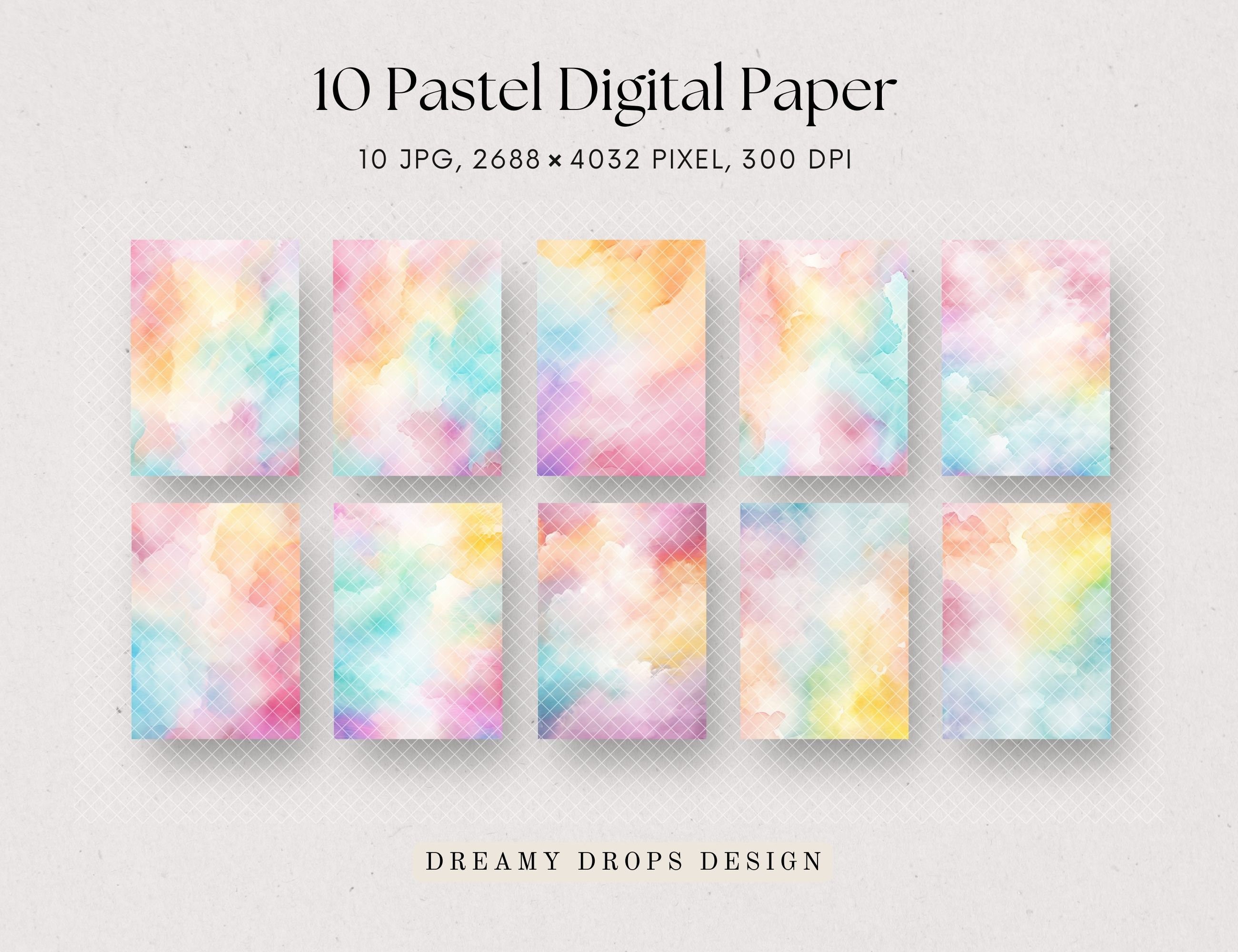 Pastel Watercolor Digital Paper Pack, Pastel Gradient, Watercolor ...