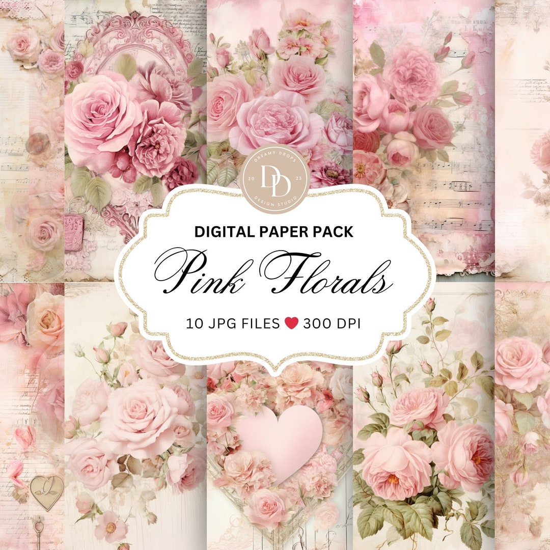 Valentine Junk Journal Pages, Pink Florals, Romantic Ephemera ...