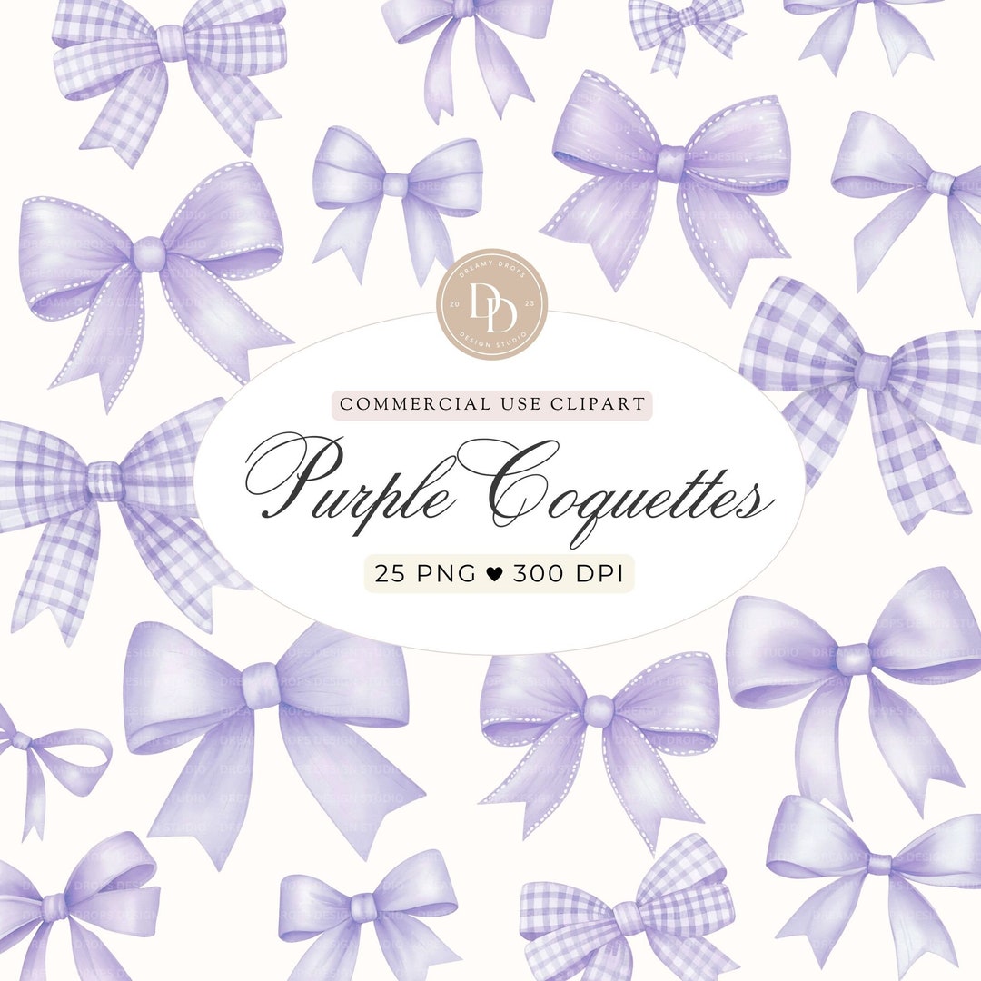 Purple Coquette Clipart Pack, Purple Bows PNG, Lavender Bows PNG ...