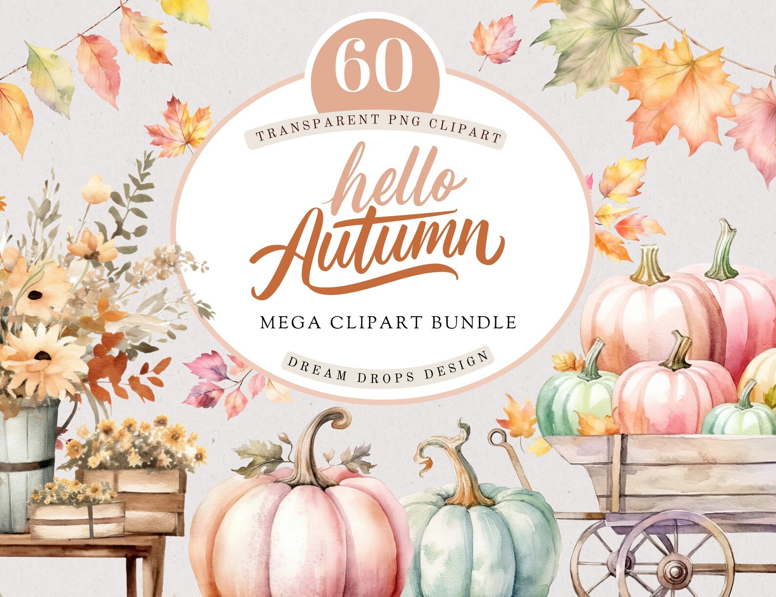 Autumn Clipart Bundle, Pumpkin Clipart, Autumn Leaves Clipart, Fall ...