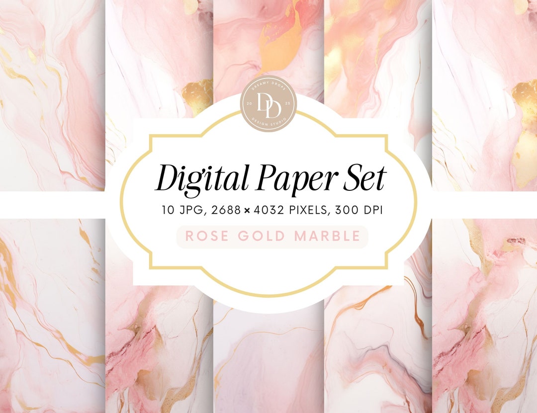 Rose Gold Marble Digital Paper Pack, Rose Gold Marble Texture, Marble ...