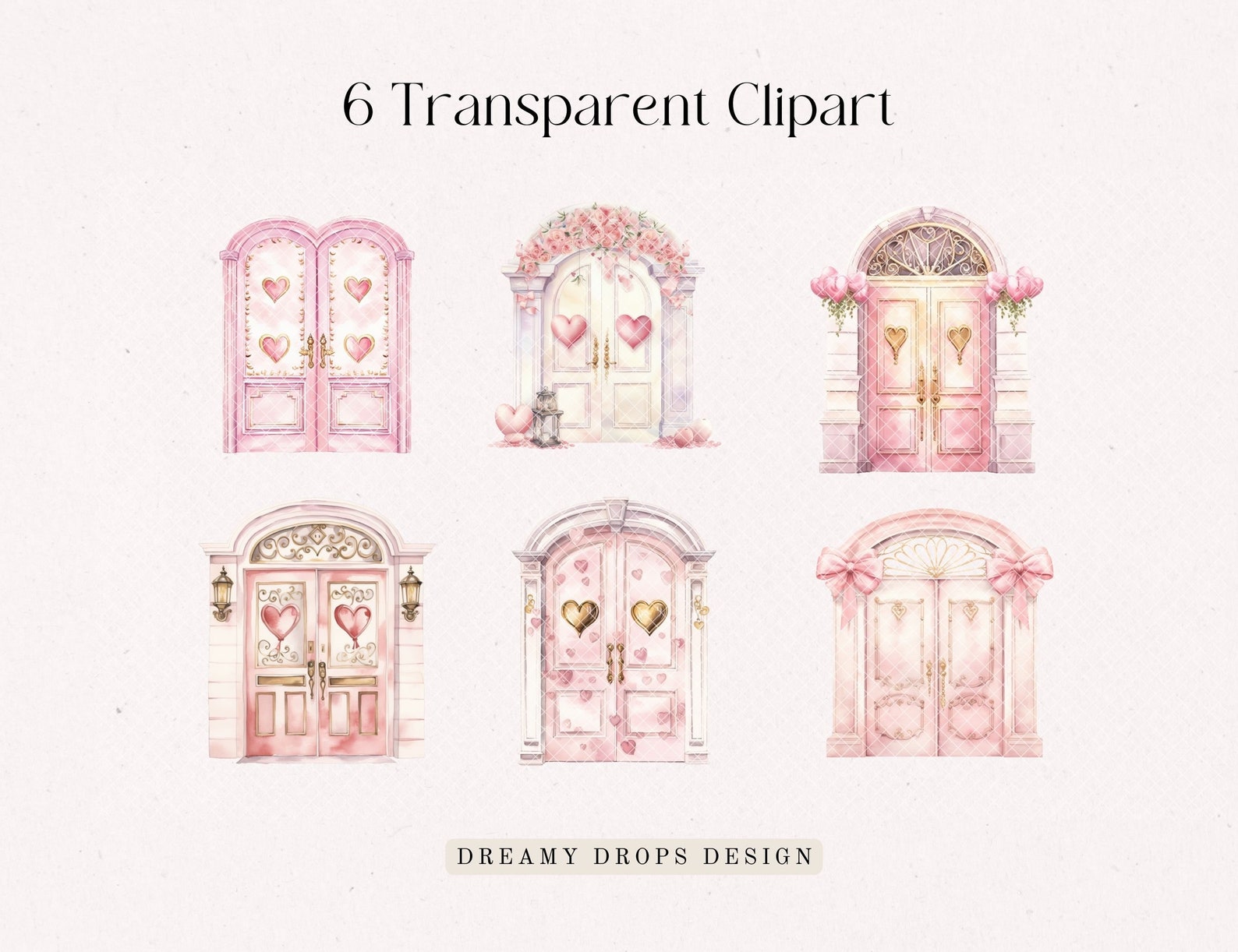 Valentine Front Door Clipart Pack, Pink Door Clipart, Valentine's Day ...