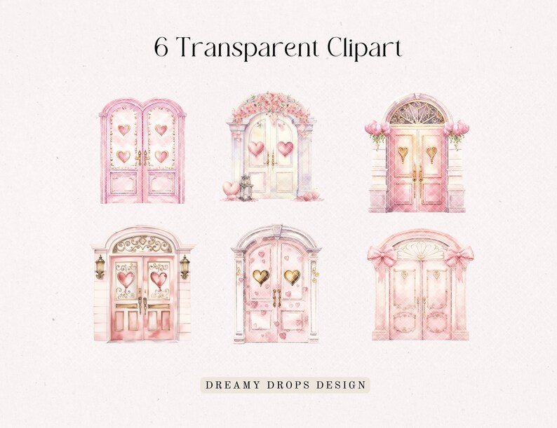 Valentine Front Door Clipart Pack, Pink Door Clipart, Valentine's Day ...