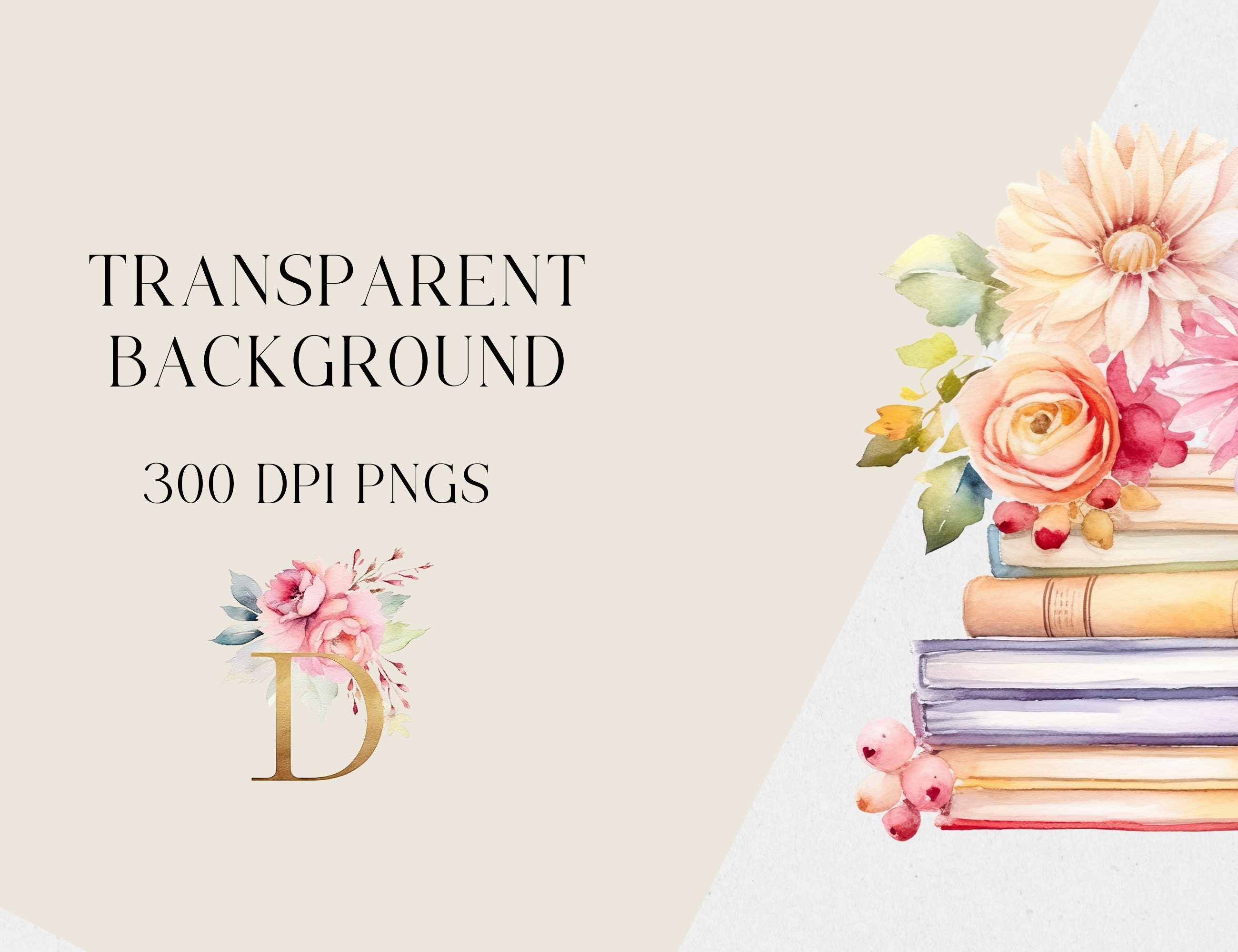 Floral Book Clipart, Watercolor Clipart for Back to School, Teacher ...