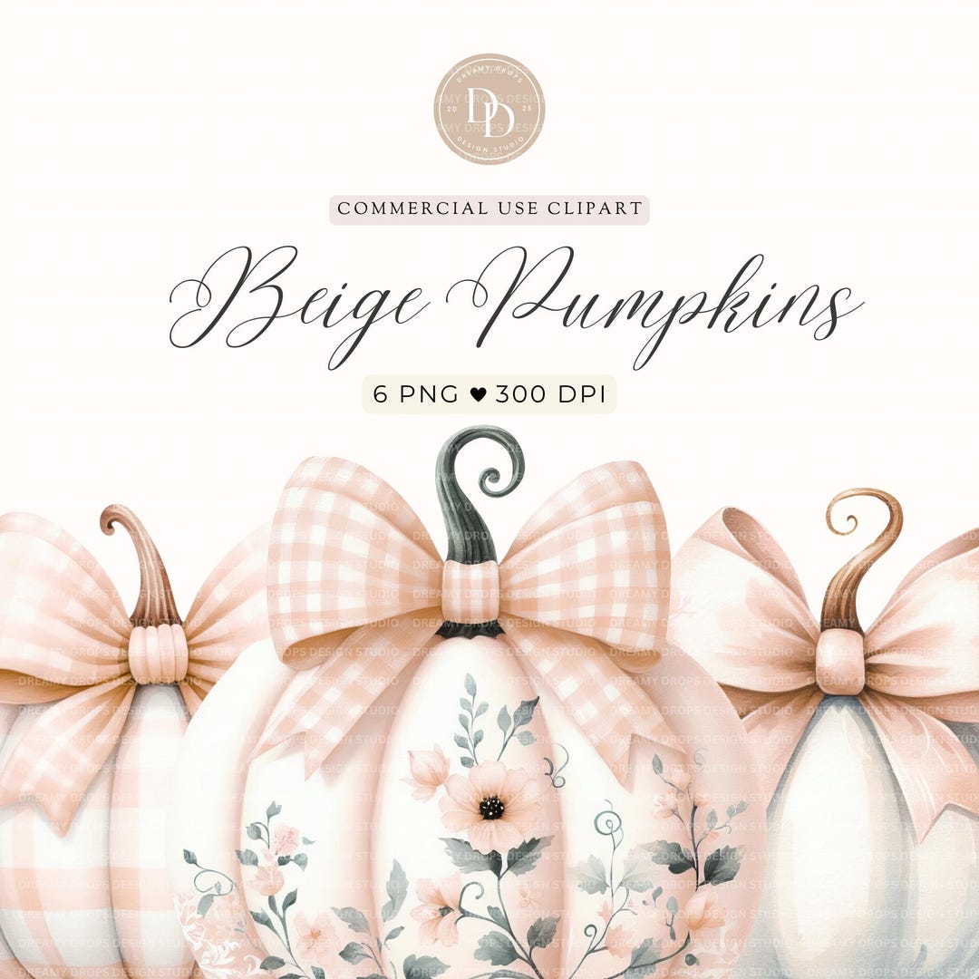 Beige Coquette Pumpkin Clipart Pack, Trendy Pumpkin Clipart, Pumpkin Bow Clipart, Cute Pumpkin ...