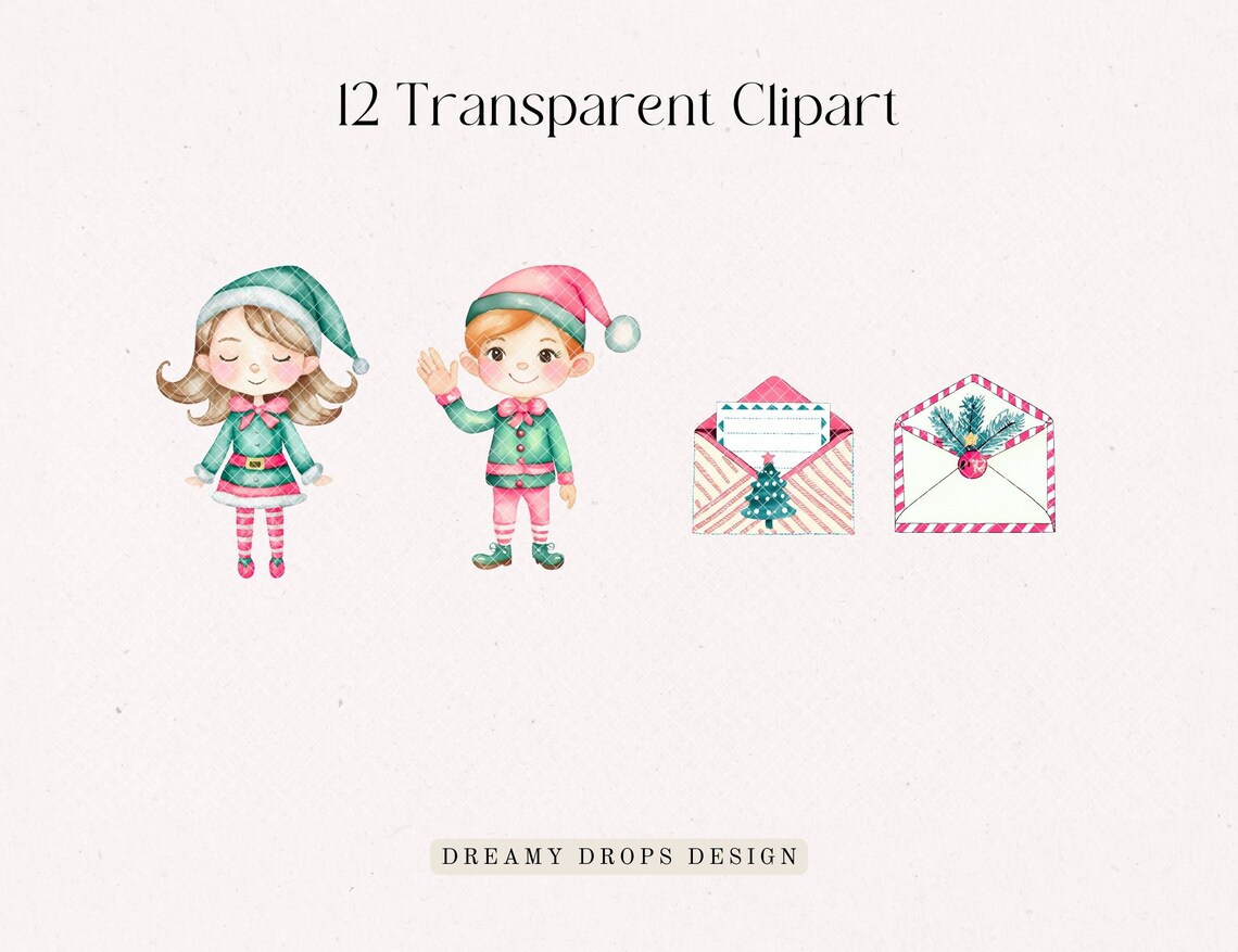 Cute Elf Clipart Bundle, Christmas Elf Watercolor Clipart, Pastel Elves ...