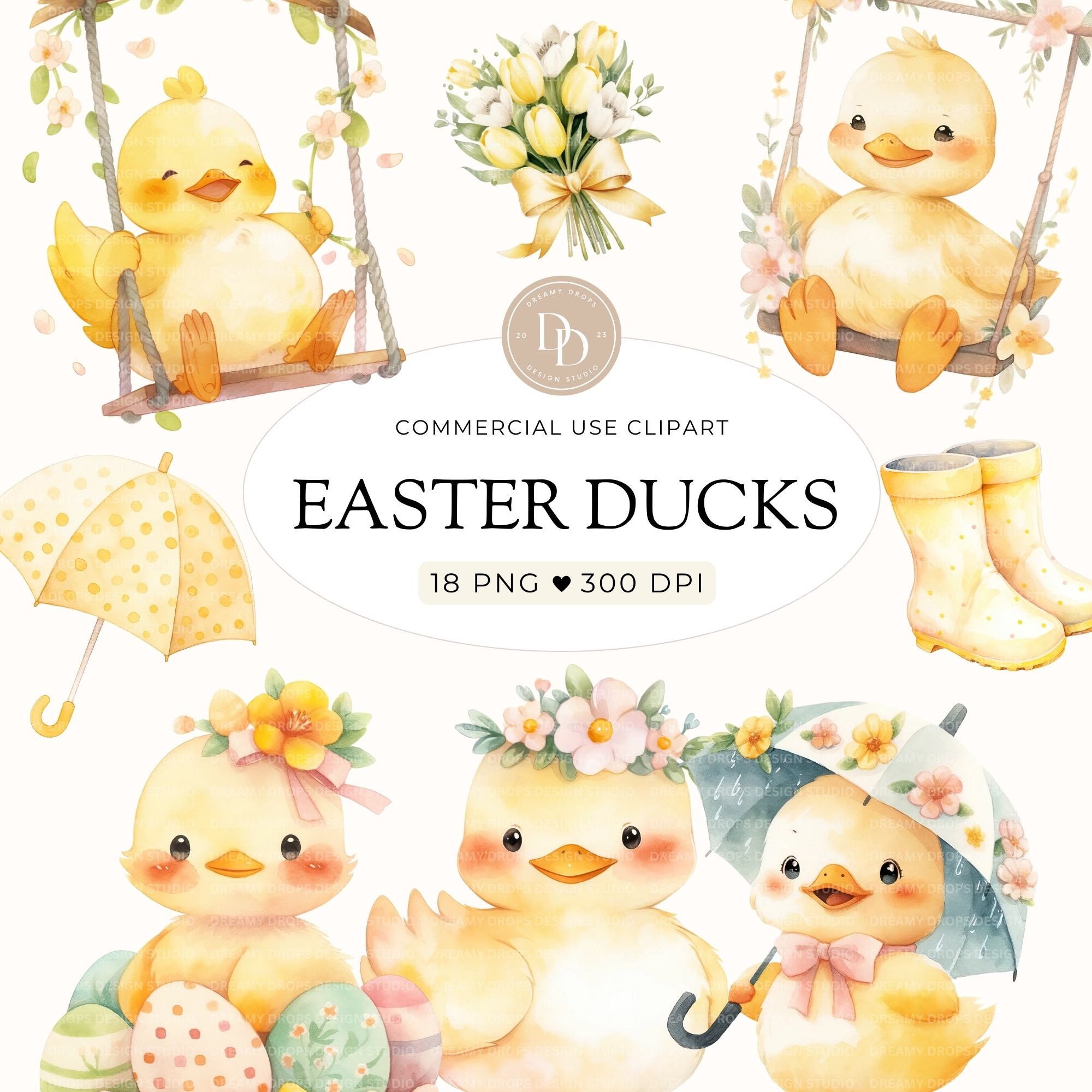 Easter Duck Clipart Pack, Cute Duck Clipart, Duck PNG, Spring Clipart ...