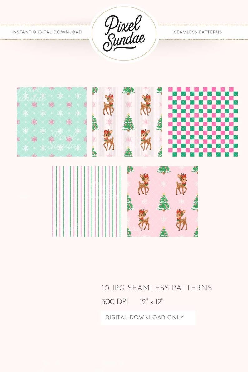 Reindeer Seamless Bundle: Whimsical Christmas Pattern, Pastel Christmas ...