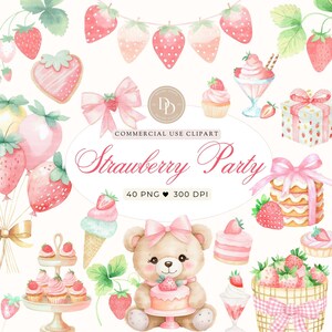 Strawberry Party Clipart Bundle, Strawberry Theme Party, Birthday ...