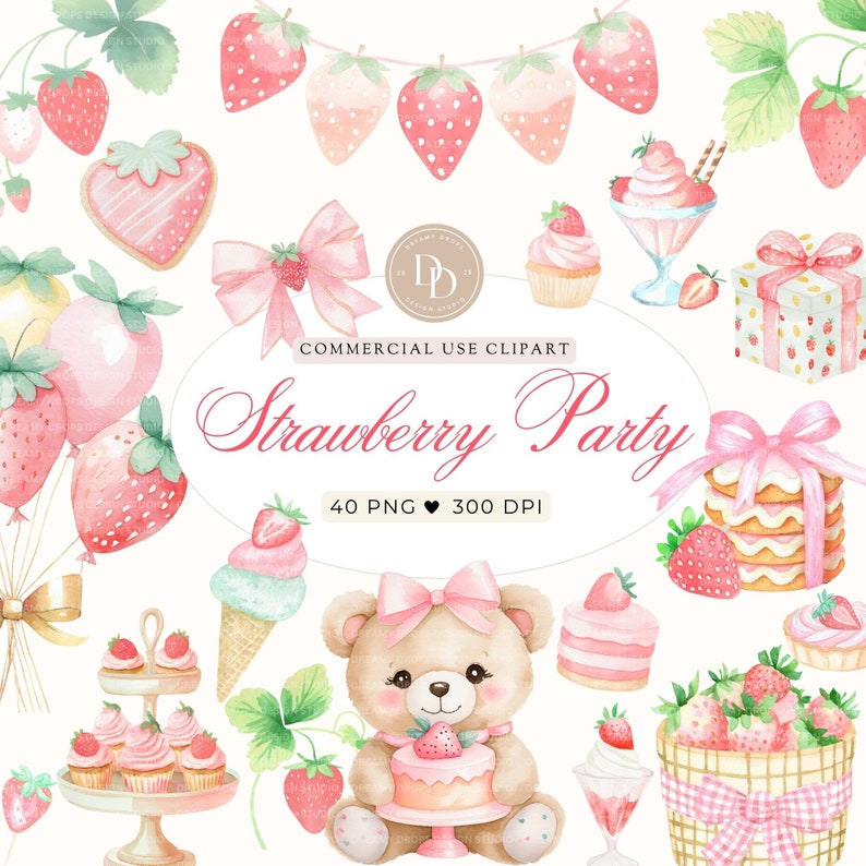 Strawberry Party Clipart Bundle, Strawberry Theme Party, Birthday ...