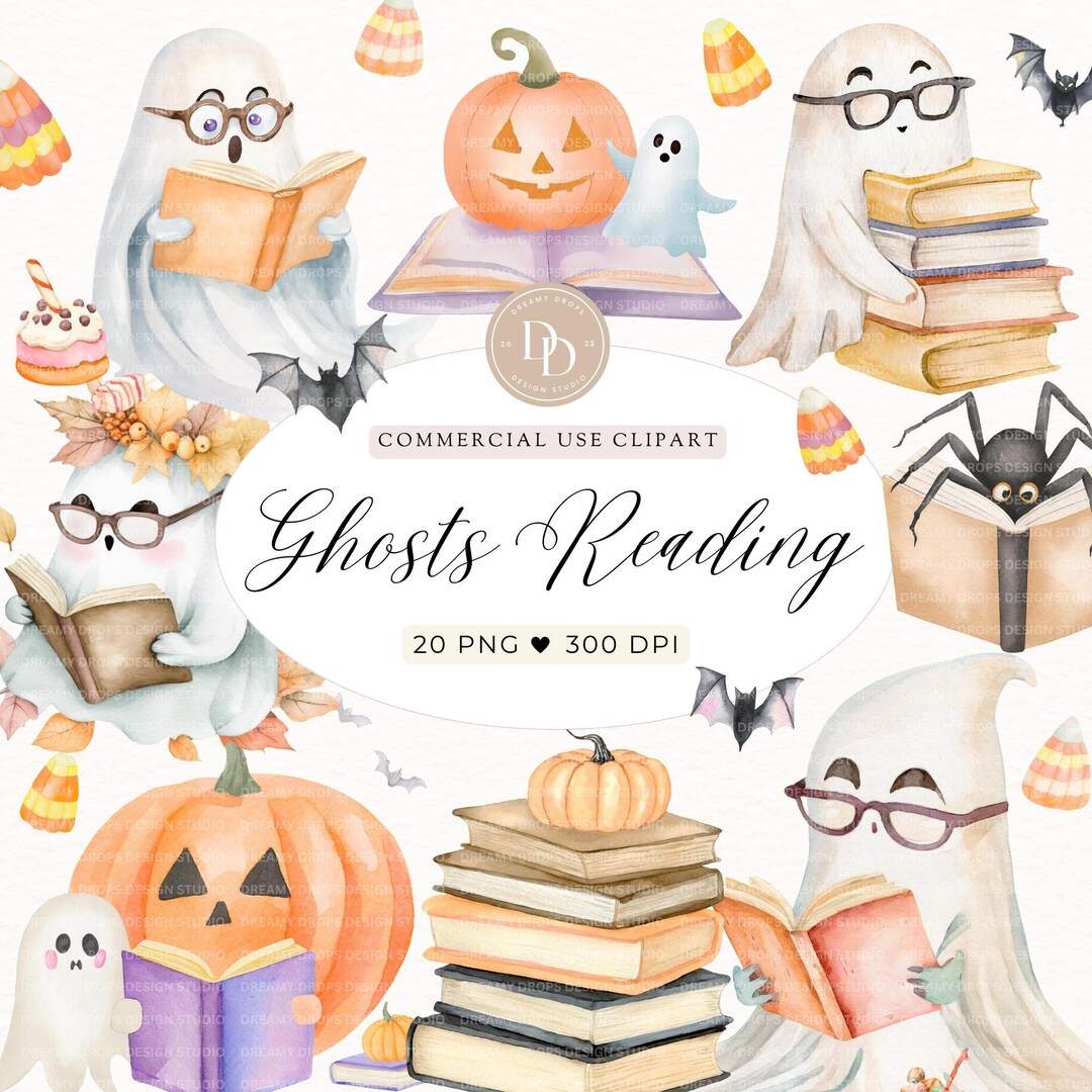 Reading Ghost Clipart Pack, Spooky Ghosts, Ghost Reading Books PNG ...