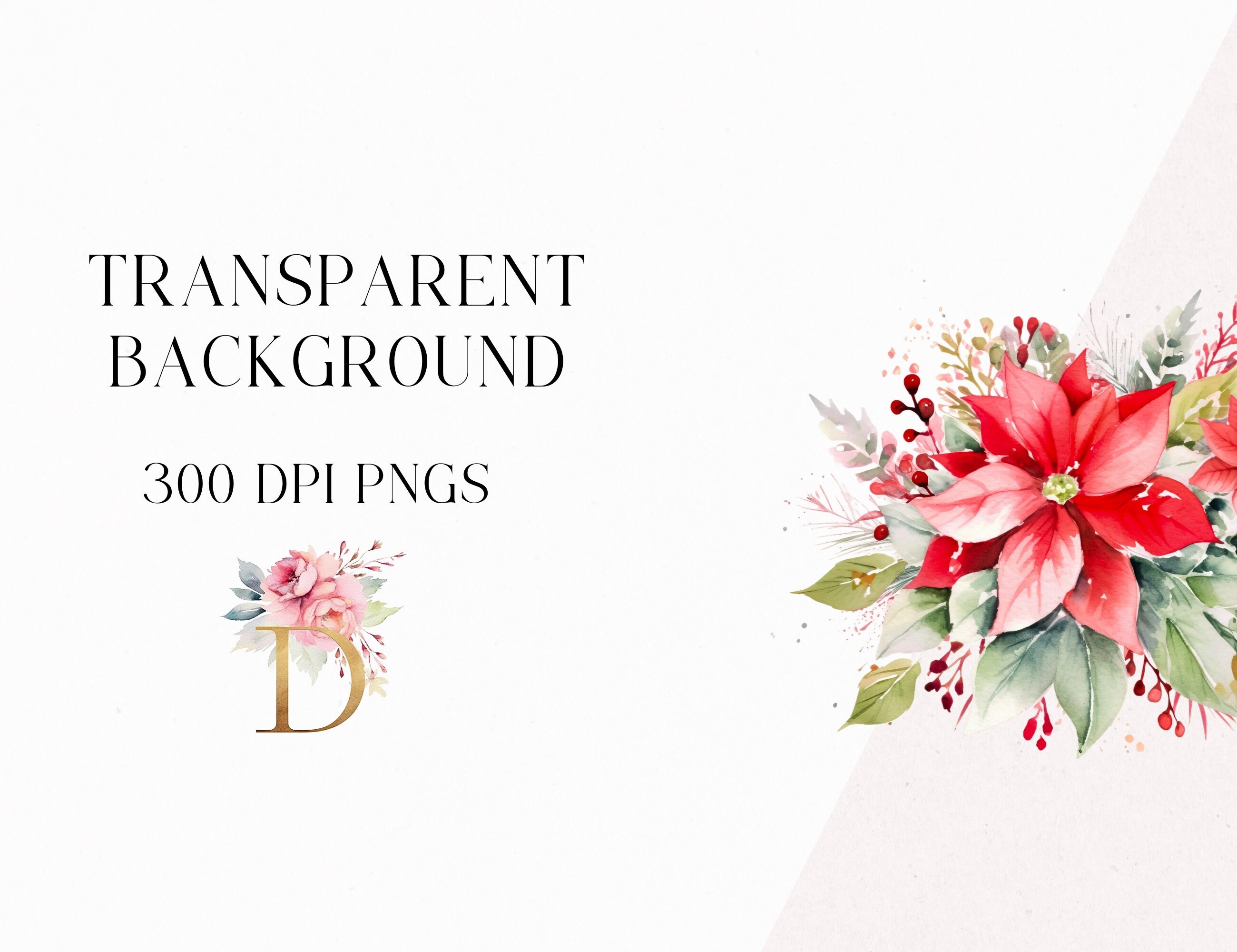 Christmas Floral Clipart Pack, Red Christmas Bouquets, Christmas ...