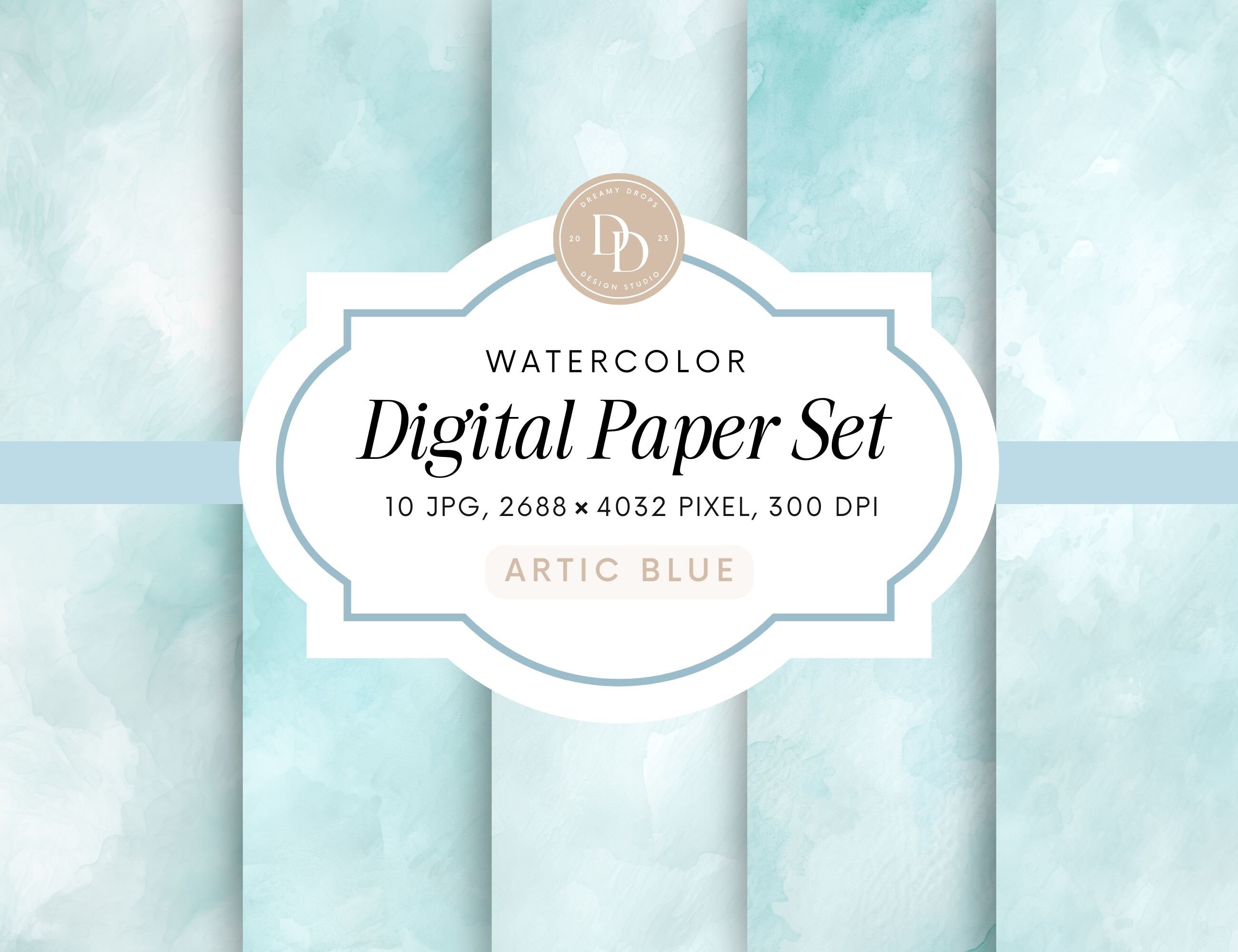 Watercolor Digital Paper Pack Arctic Blue Background Pastel Watercolor ...