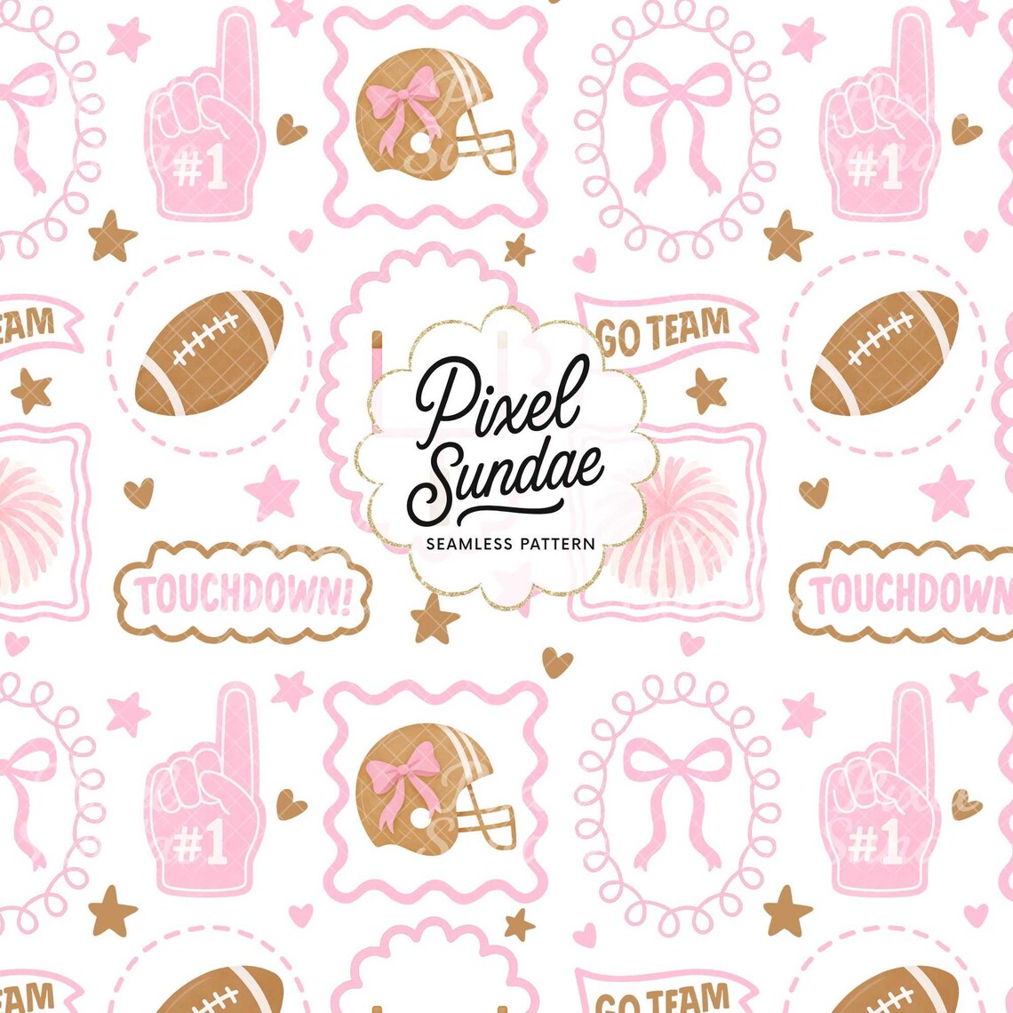 Football Seamless Pattern: Frame Football, Pink Brown Coquette Game Day ...