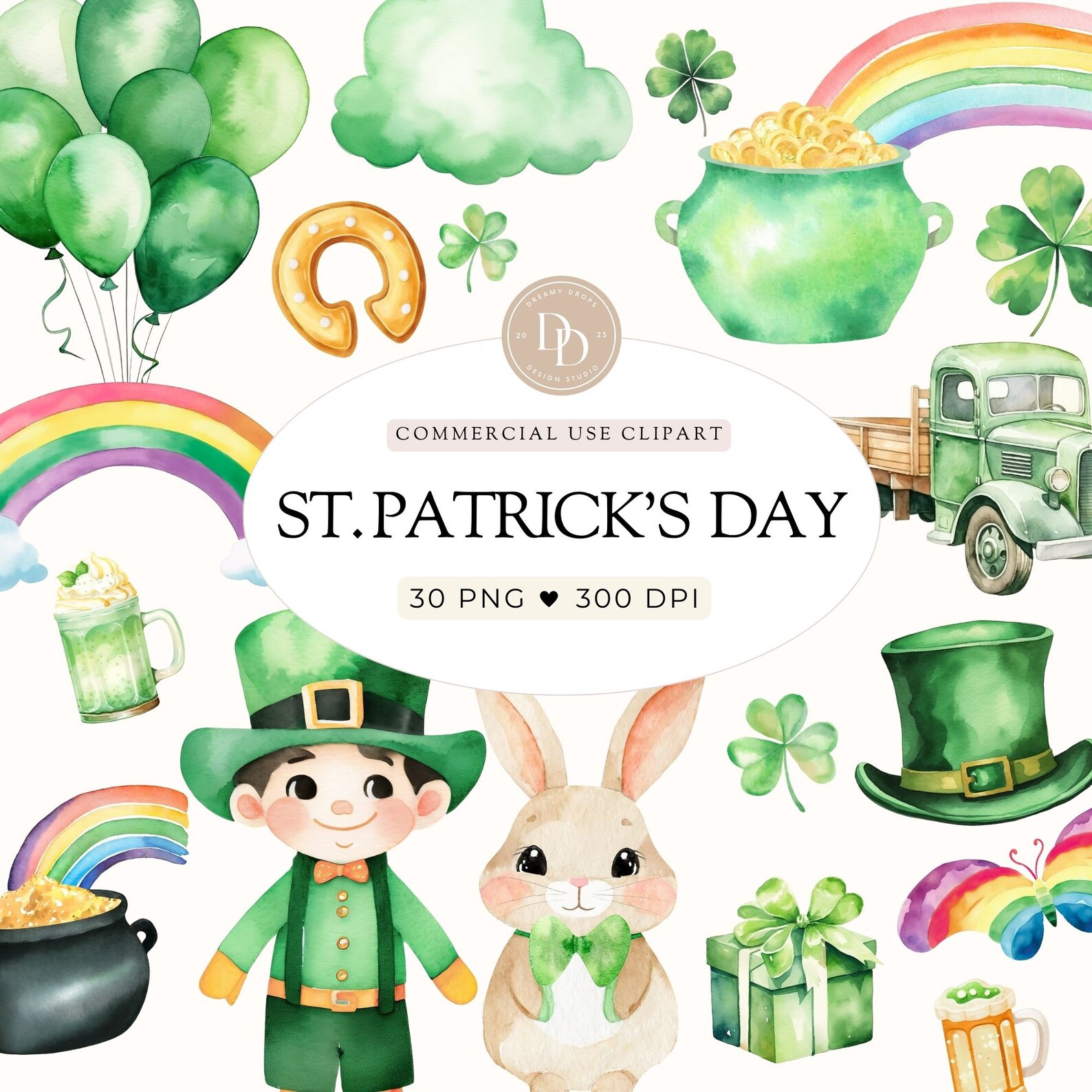 St. Patrick's Day Clipart, Shamrock Clipart, Pot of Gold, Rainbow ...