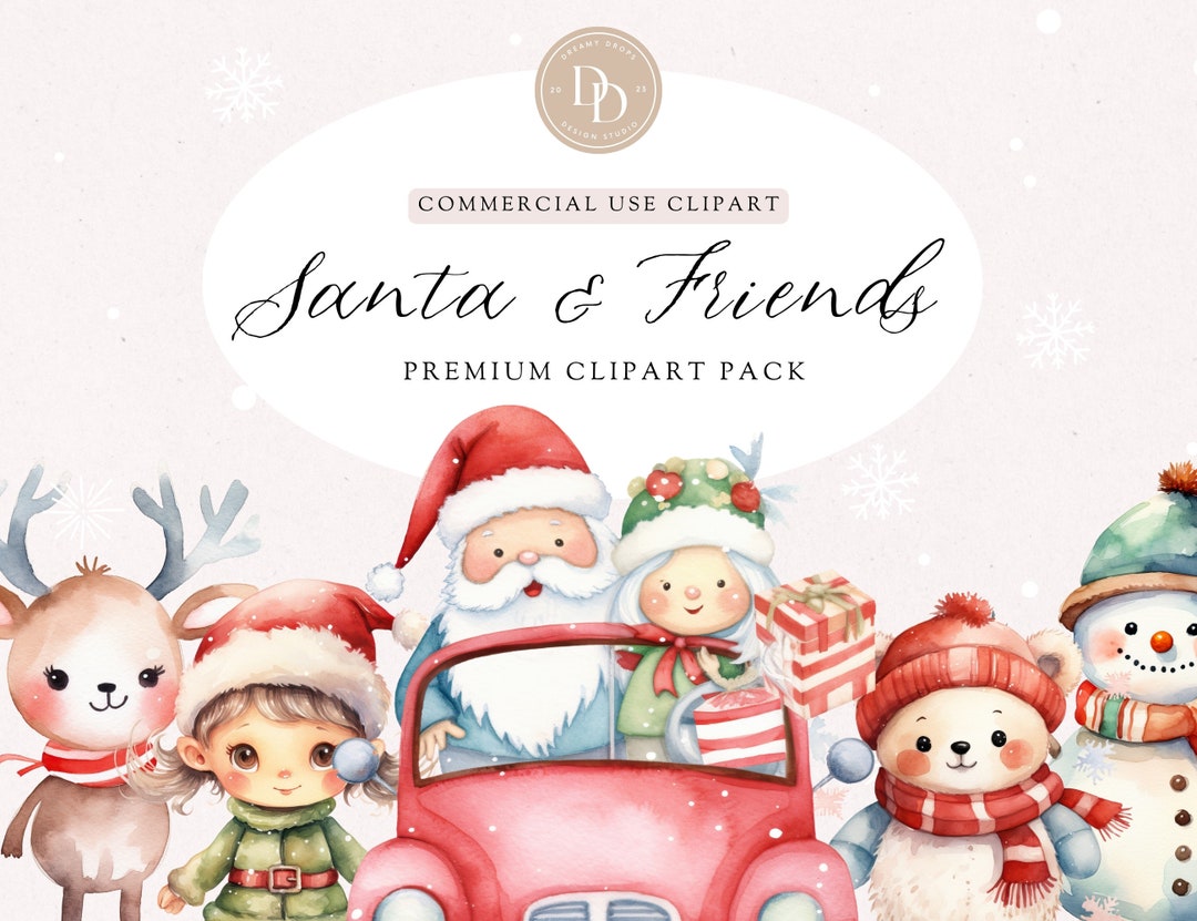 Cute Santa & Friends Clipart Pack, Santa Clause Clipart, Elf Clipart ...