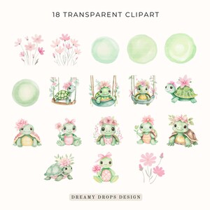 Baby Turtle With Flowers Clipart Bundle, Watercolor Sea Turtle Clipart ...