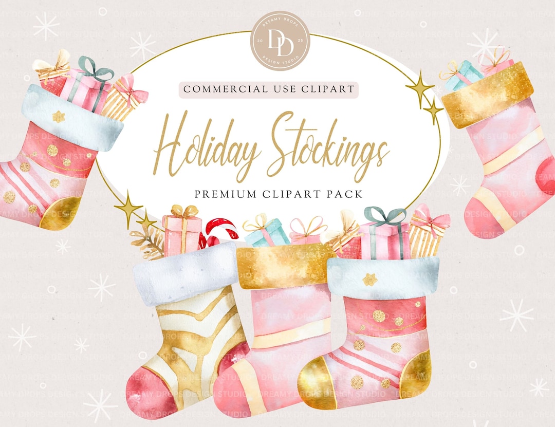 Holiday Stocking Clipart Pack, Christmas Stocking Clipart, Festive ...