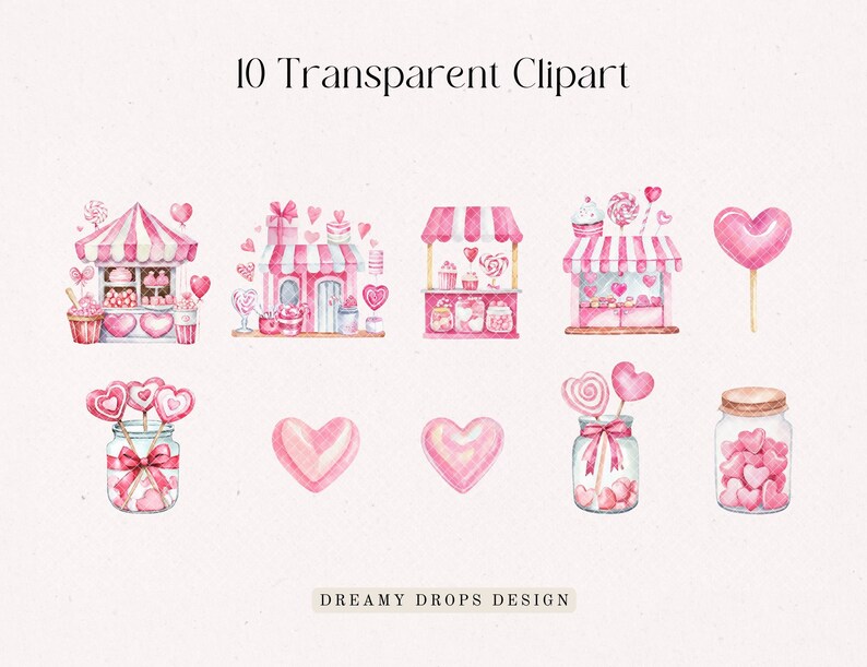 Valentine Candy Shop Clipart Pack, Sweet Clipart, Pink Candy Shop PNG ...