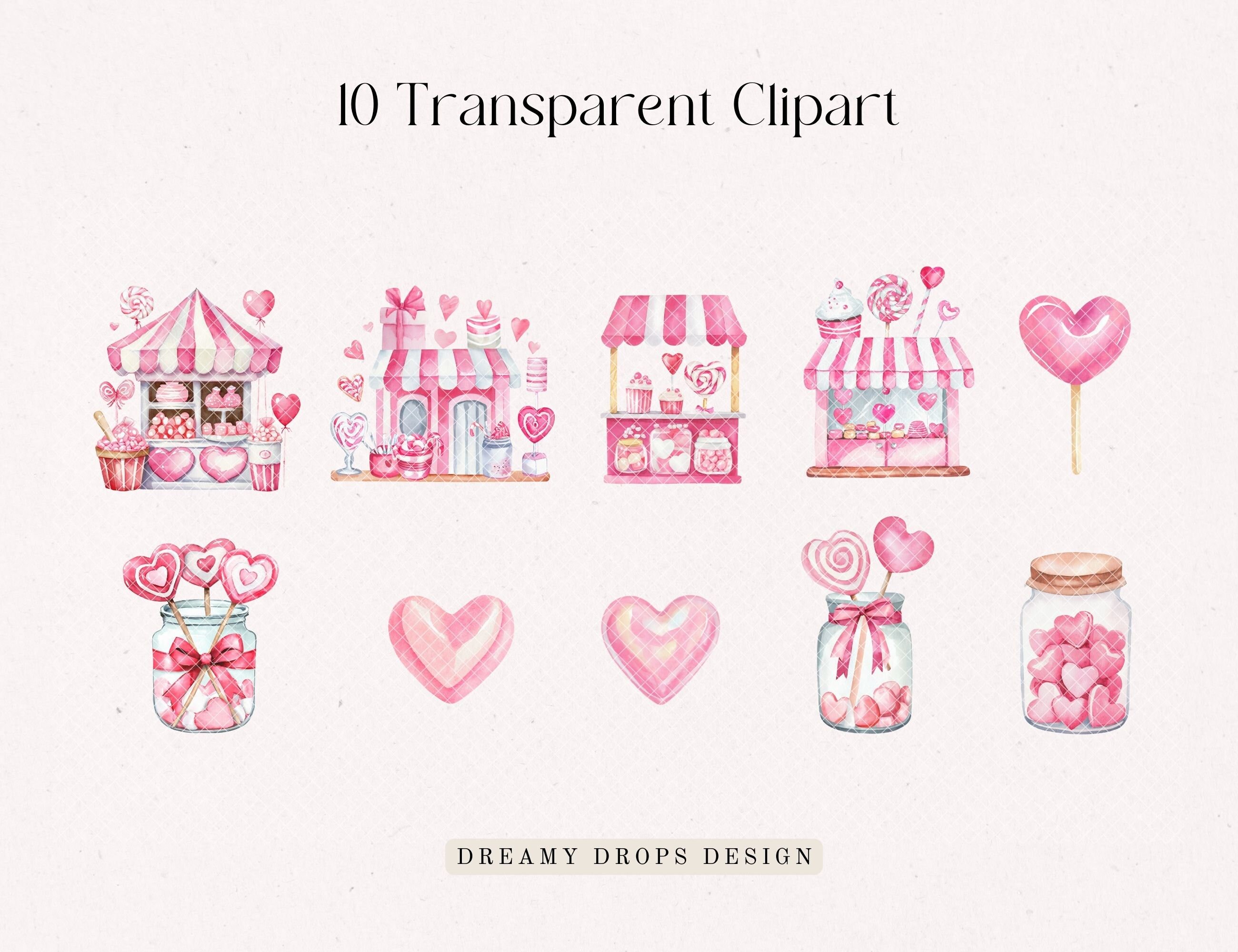 Valentine Candy Shop Clipart Pack, Sweet Clipart, Pink Candy Shop PNG ...