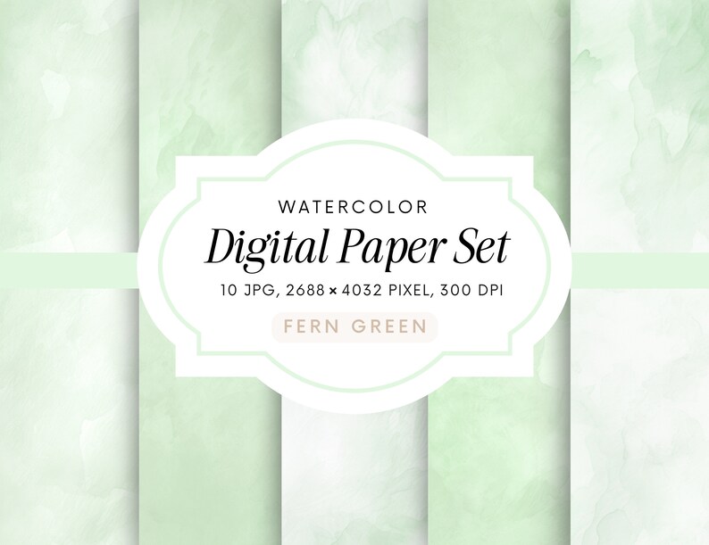 Watercolor Digital Paper Pack Fern Green Background Pastel - Etsy