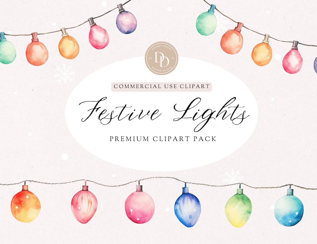 Watercolor Christmas Lights Clipart Pack, String Lights Clipart ...