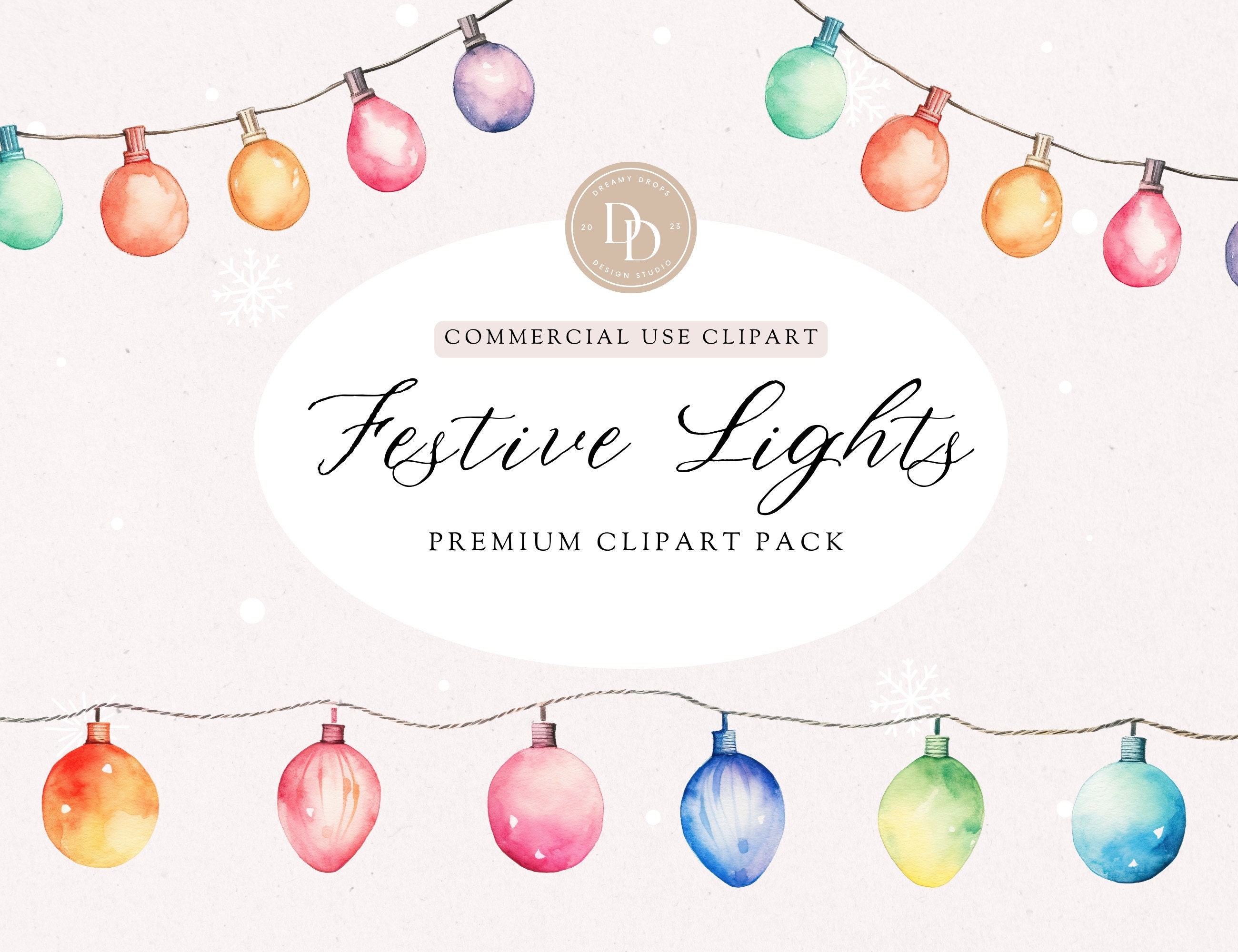 Watercolor Christmas Lights Clipart Pack, String Lights Clipart ...