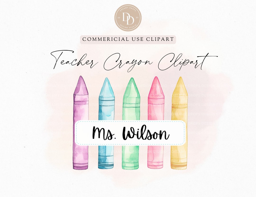 Crayon Clipart With Label, Back to School, Teacher Clipart, Commercial ...