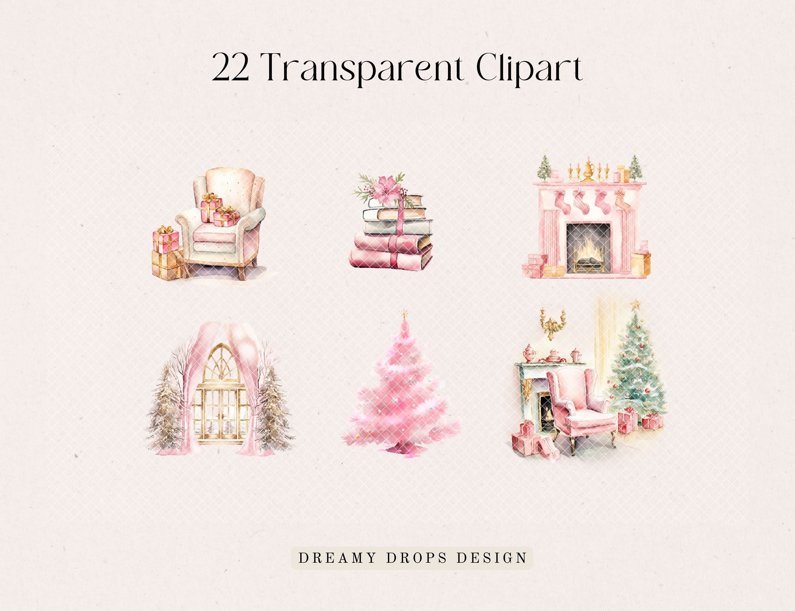 Watercolor Pink Christmas Clipart Bundle, Pink Christmas PNG, Holiday ...