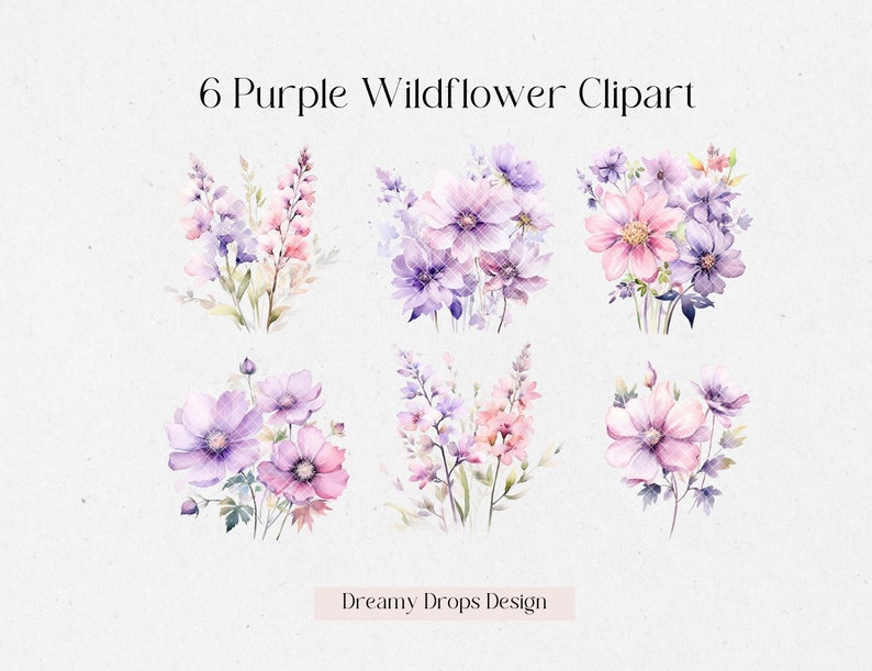 Purple Wild Flowers Watercolor Clipart Pack, Purple Flowers, Clip Art ...